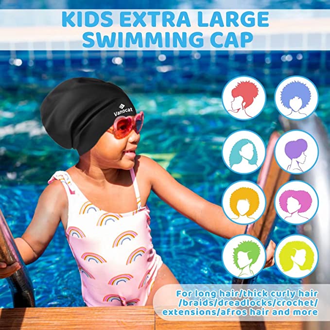 Women 2 Pack Silicone Swim For Braids And Large, Black, Pink Swimming Cap